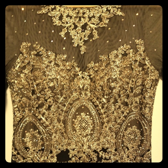 Avery G | Dresses | Avery G Gold And Black Embellished Evening Gown ...